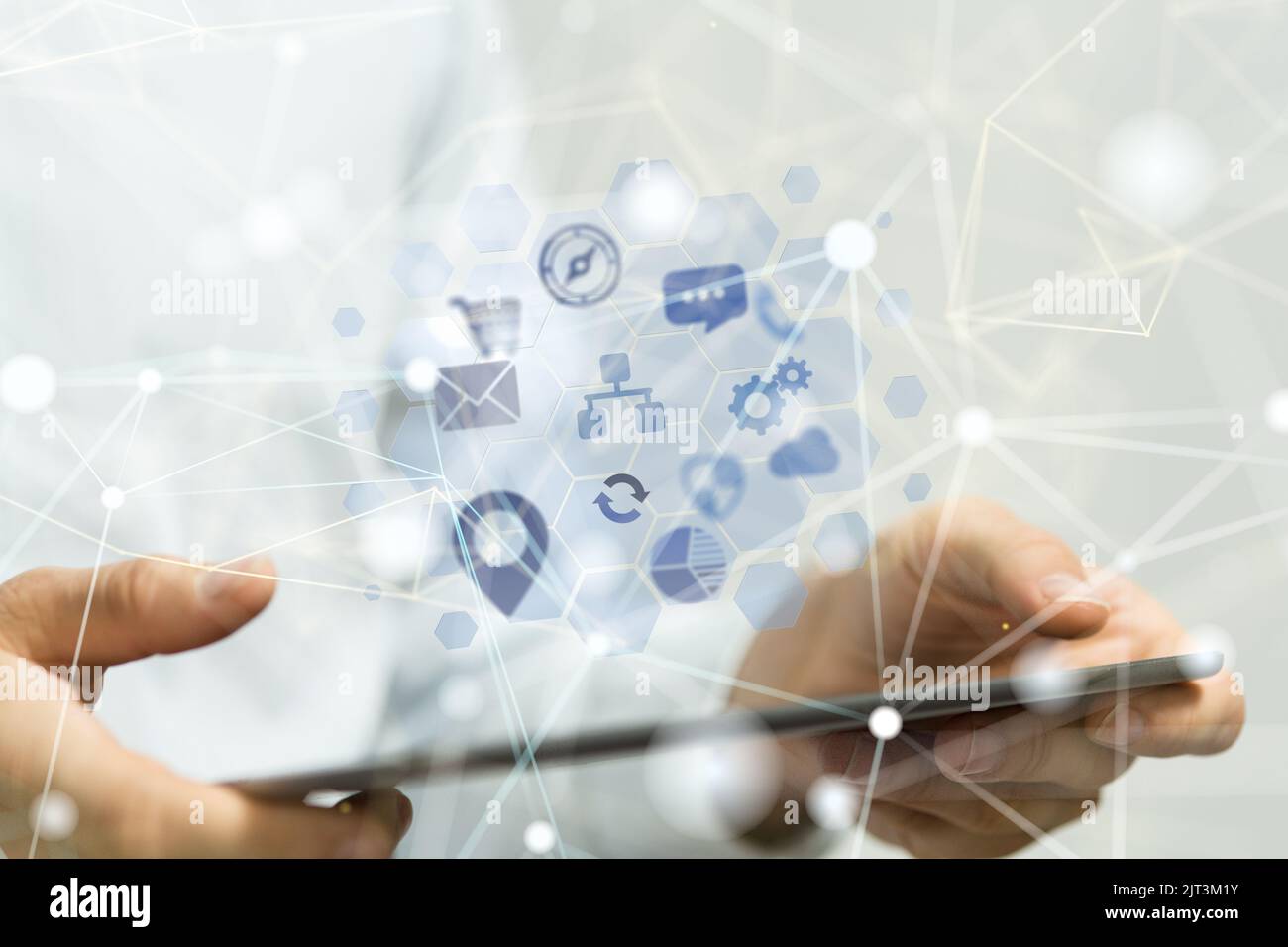A 3d render of communication support service system on a tablet in ...