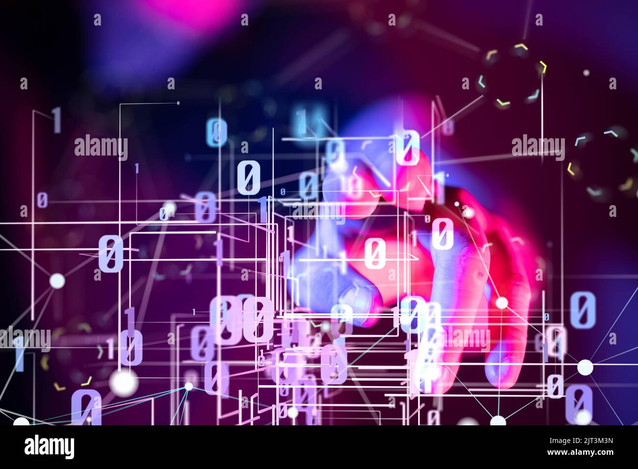 A 3D render of a hand interacting with Global network Blockchain Stock ...