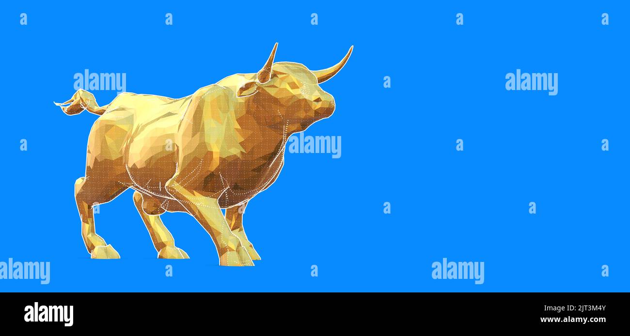 A 3d render design of golden bull on blue background Stock Photo - Alamy