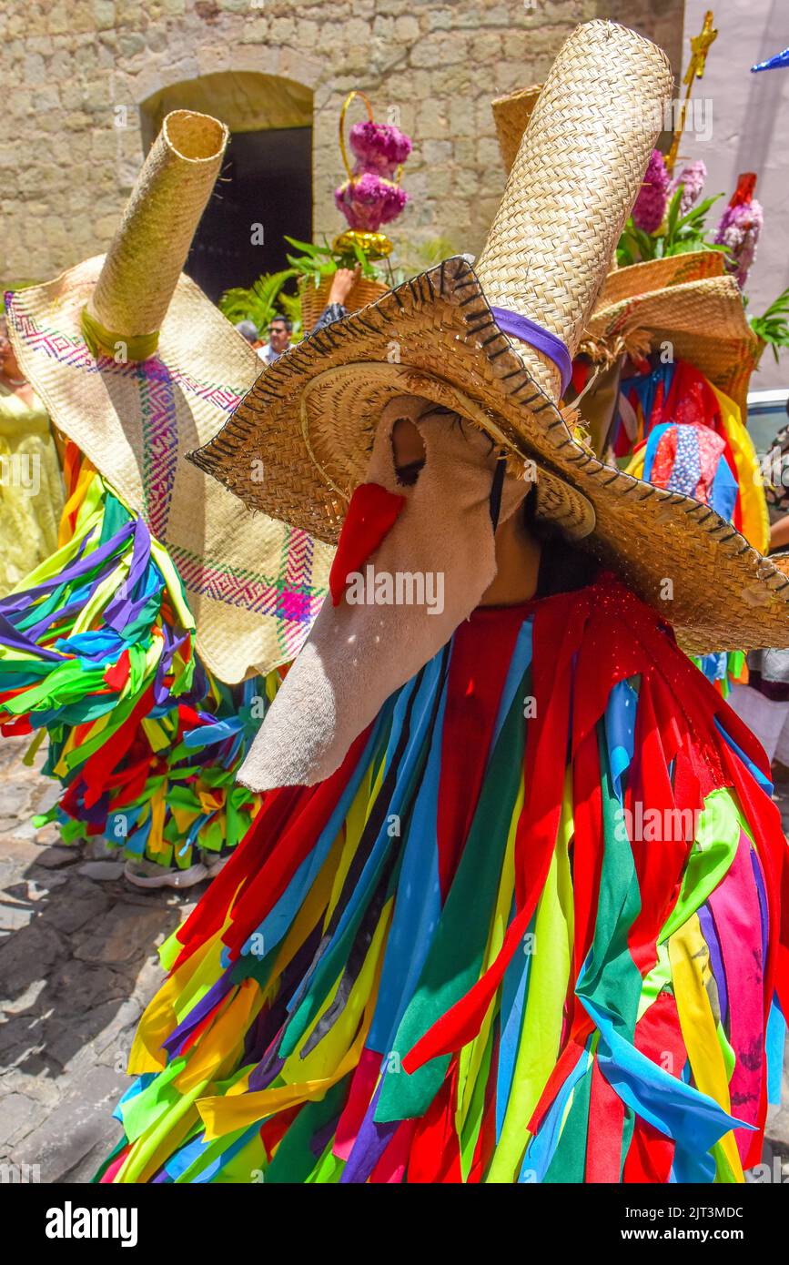 Performers disguised in Tiliche costumes at a parade called "Calenda de ...