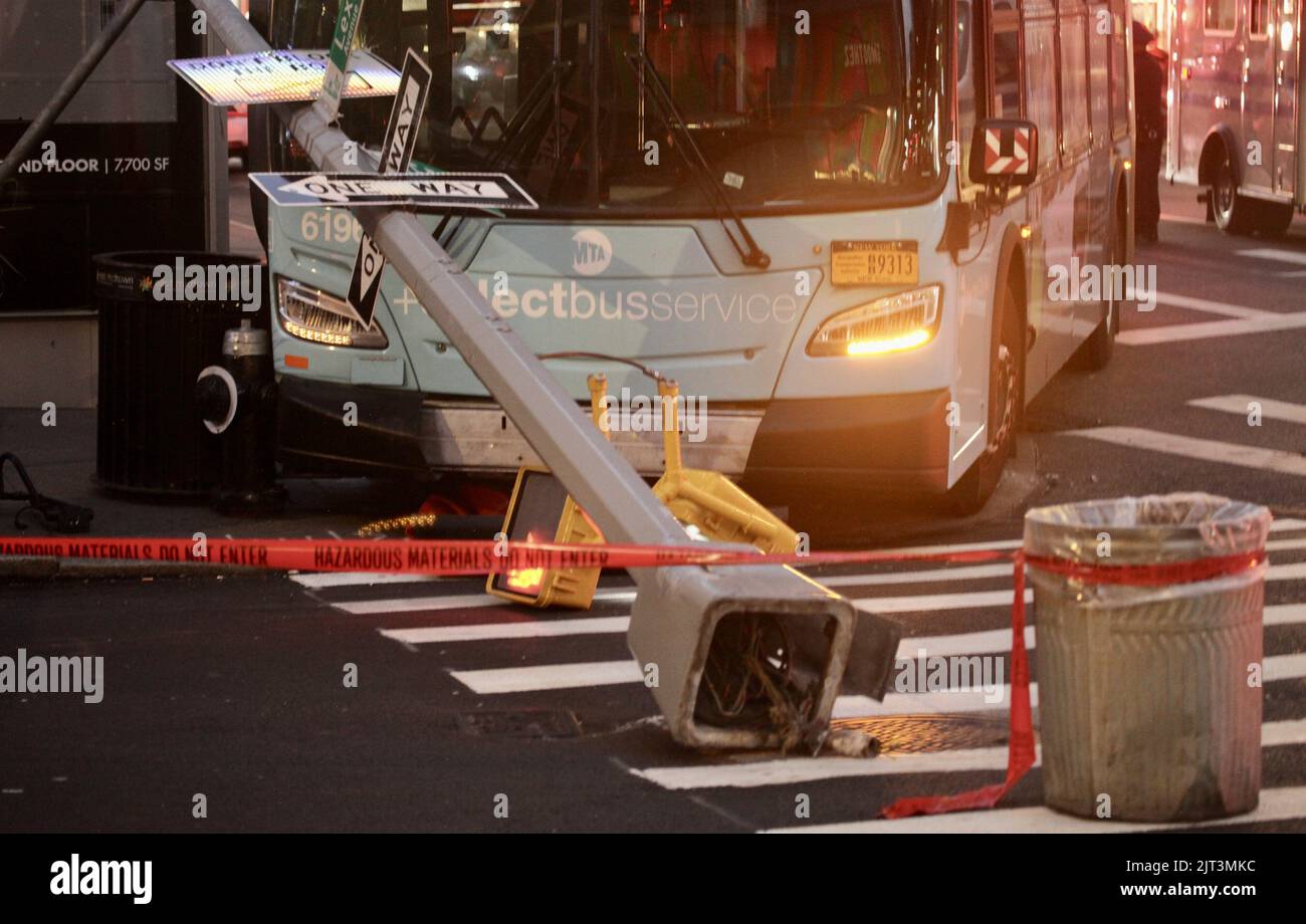 New York, USA. 27th Aug, 2022. (NEW) MTA Bus involved in an accident with only one woman injured ...