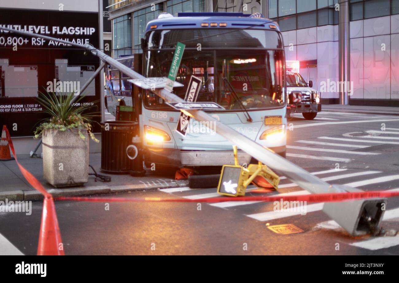 New York, USA. 27th Aug, 2022. (NEW) MTA Bus involved in an accident with only one woman injured ...