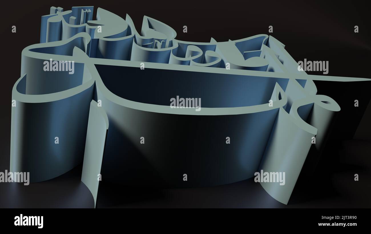 A 3D Illustration. Written in Arabic is the pious name of the last and ...