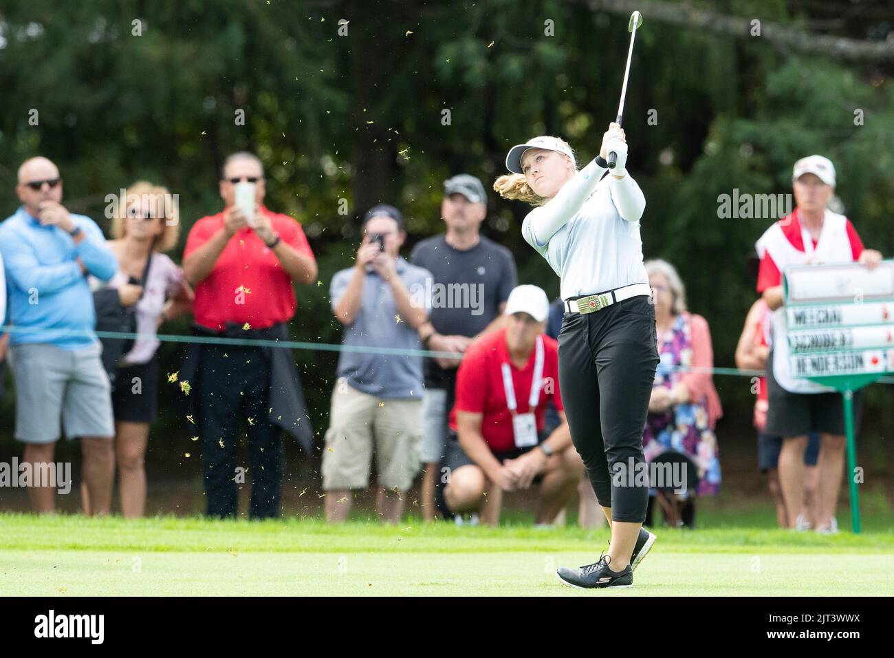 August 27, 2022: Brooke Henderson of Canada takes an iron shot during ...
