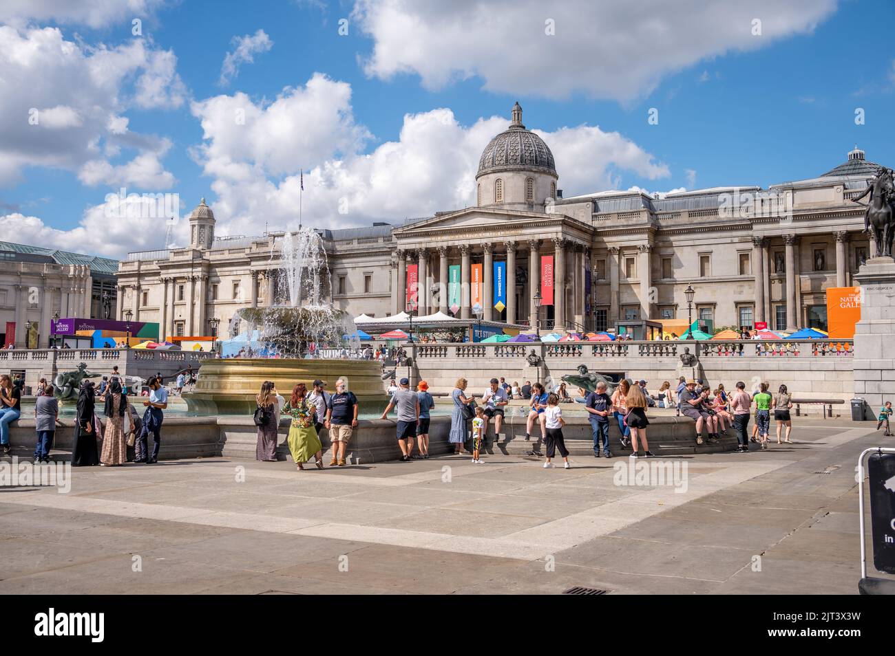 London, UK - August 25, 2022: Trafalgar Square in summer with the ...