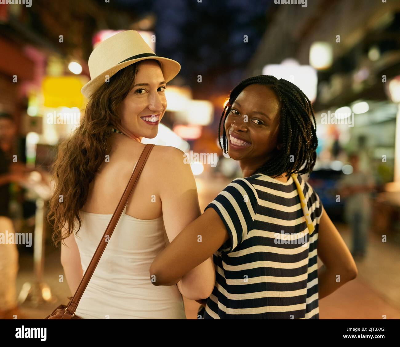 Breaking away with my bestie. Portrait of two happy young friends ...