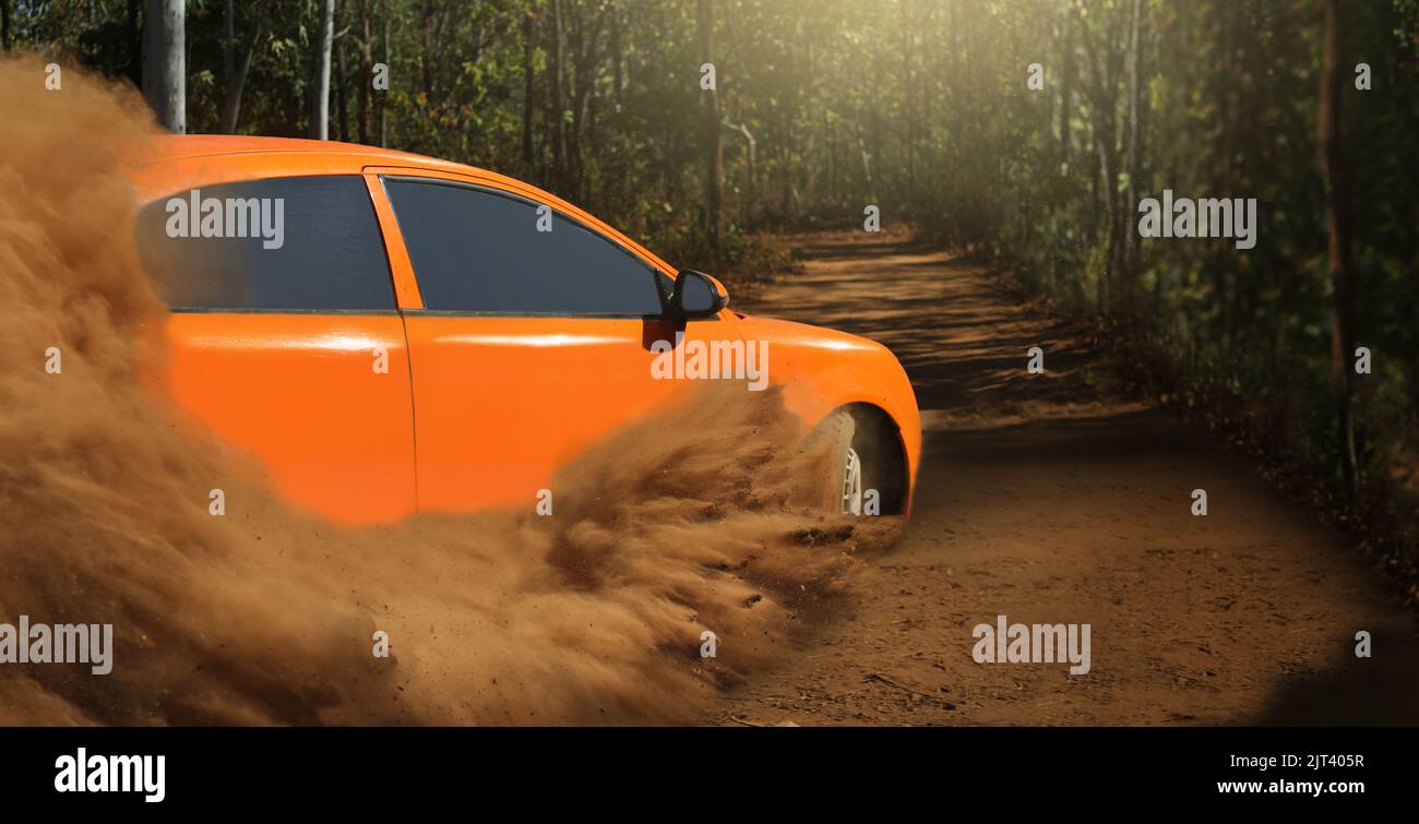 Rally race car drifting on dirt track Stock Photo - Alamy