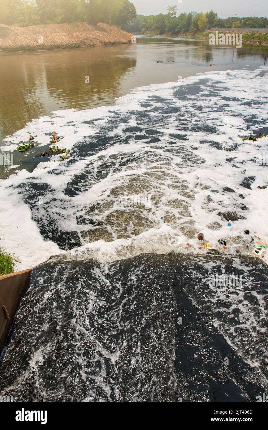 Water pollution in river because industrial not treat water before ...