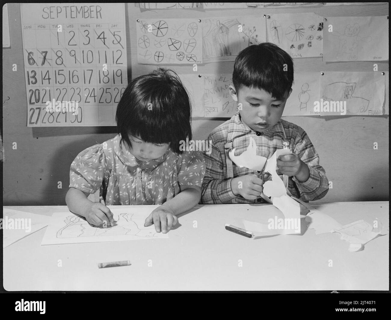 Tule Lake Relocation Center, Newell, California. Drawing time in the ...