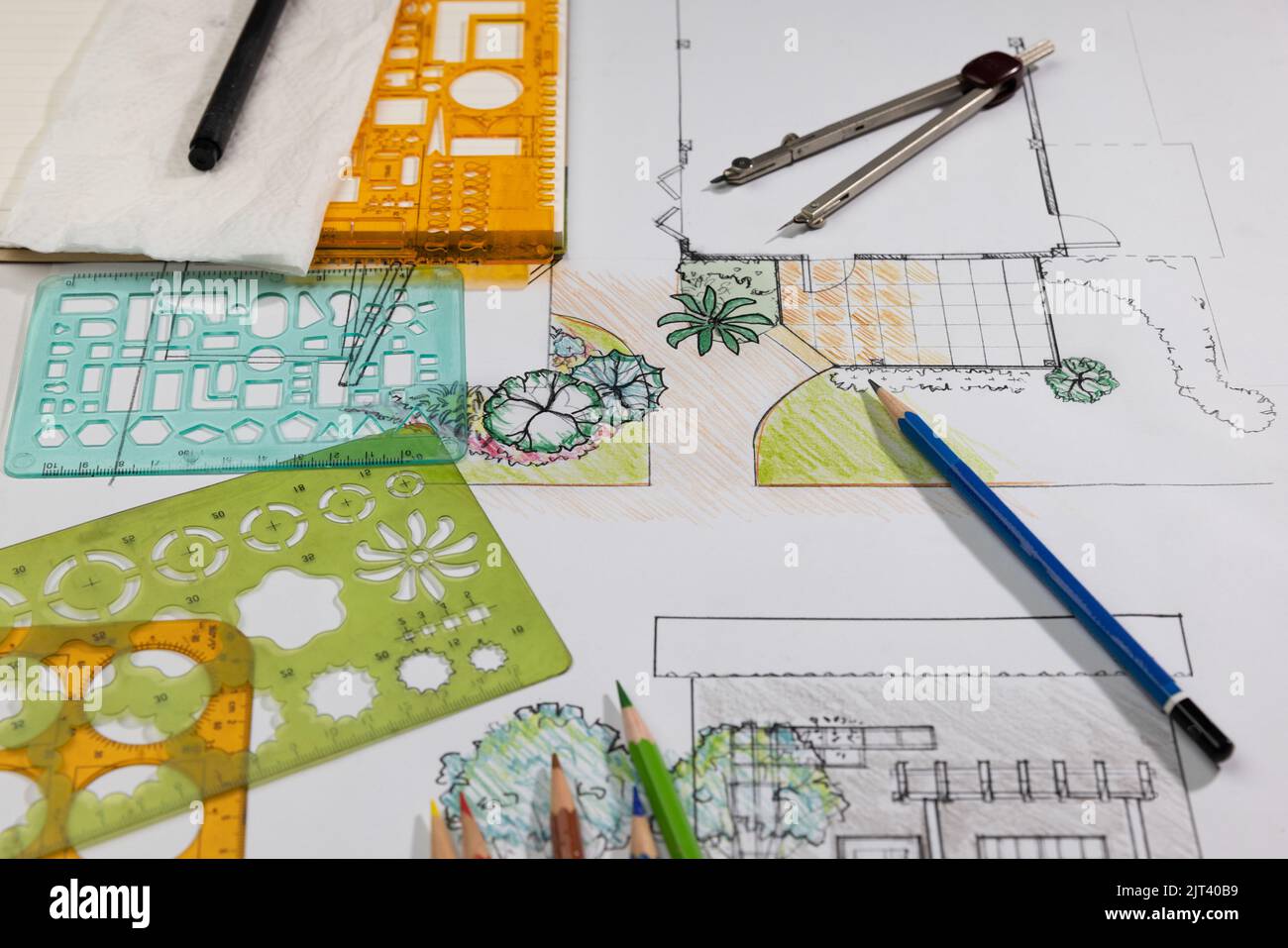 Landscape architect student learning garden plan design Stock Photo - Alamy