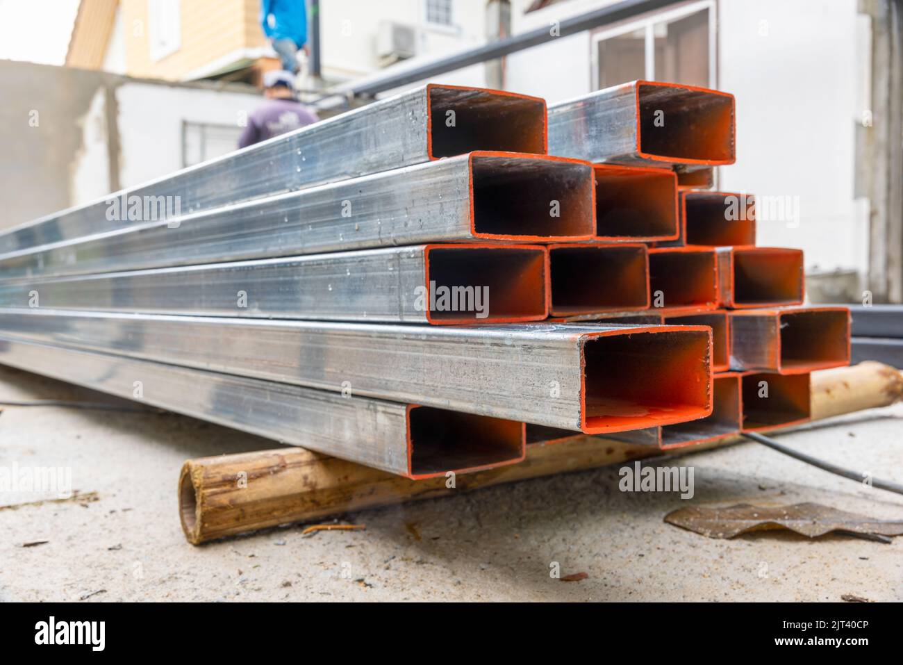 Galvanized rectangular steel tube in construction site Stock Photo - Alamy