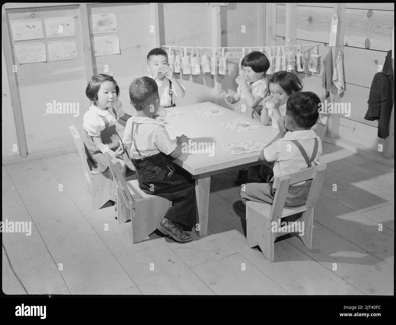 Tule Lake Relocation Center, Newell, California. Milk and cracker time ...