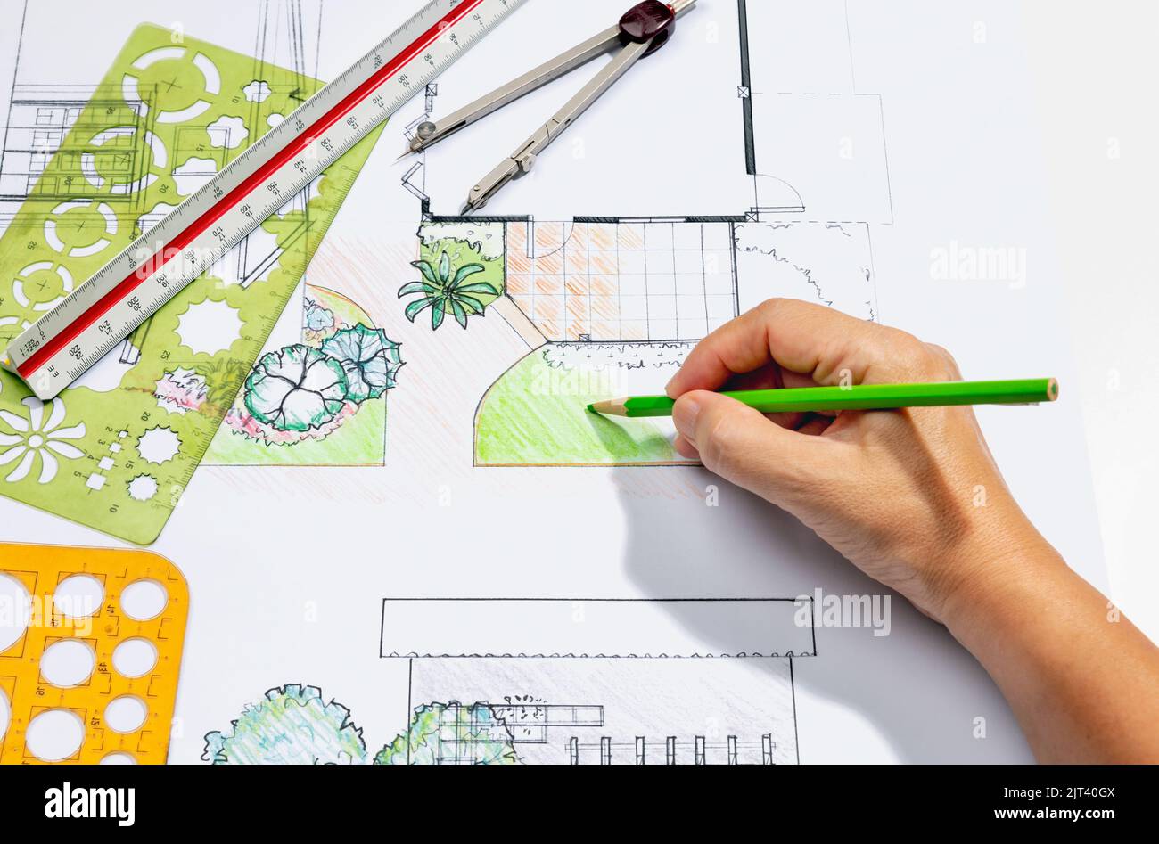 Landscape architect student learning garden plan design Stock Photo - Alamy