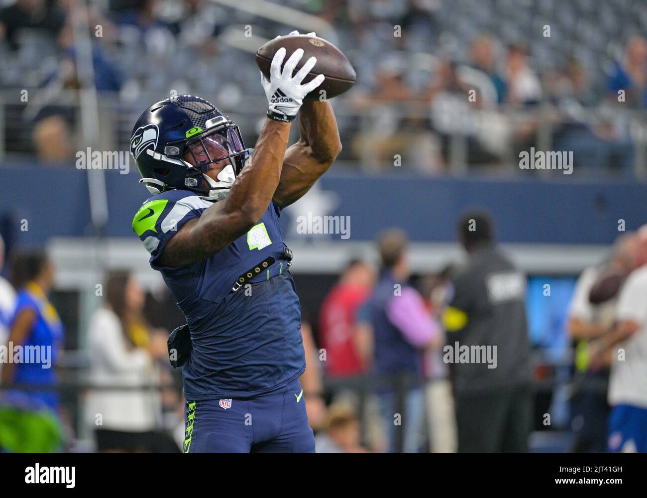 August 26 2022: Seattle Seahawks wide receiver Dee Eskridge (1) warms ...