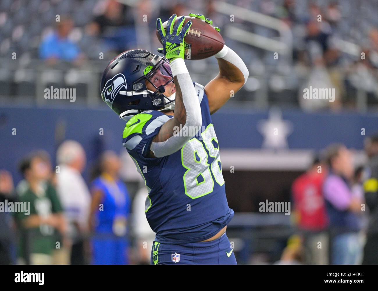 August 26 2022: Seattle Seahawks wide receiver Cade Johnson (88) warms ...