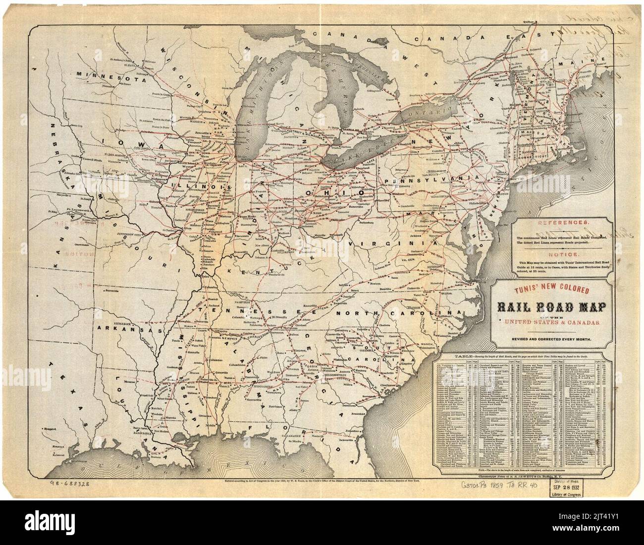 Tunis new colored rail road map of the United States & Canadas; revised ...