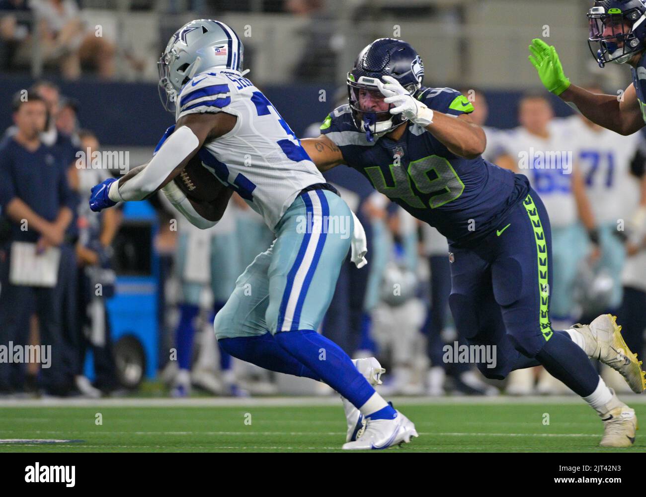 August 26 2022: Seattle Seahawks linebacker Joshua Onujiogu (49) goes ...