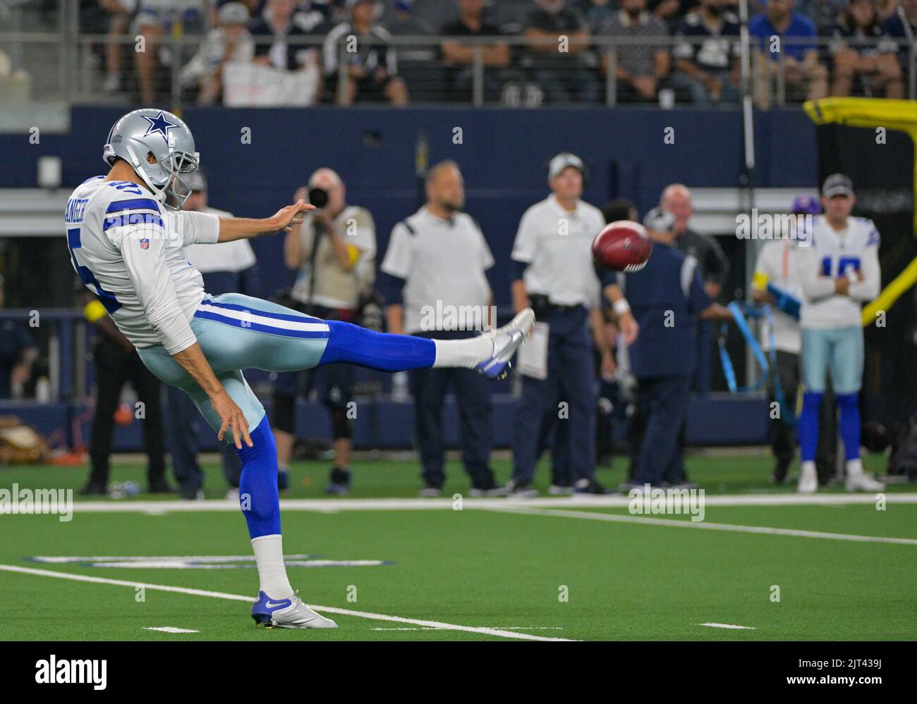 August 26 2022: Dallas Cowboys punter Bryan Anger (5) punts the ball ...