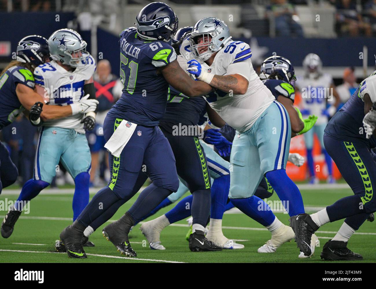 August 26 2022: Seattle Seahawks center Kyle Fuller (61) blocks Dallas ...