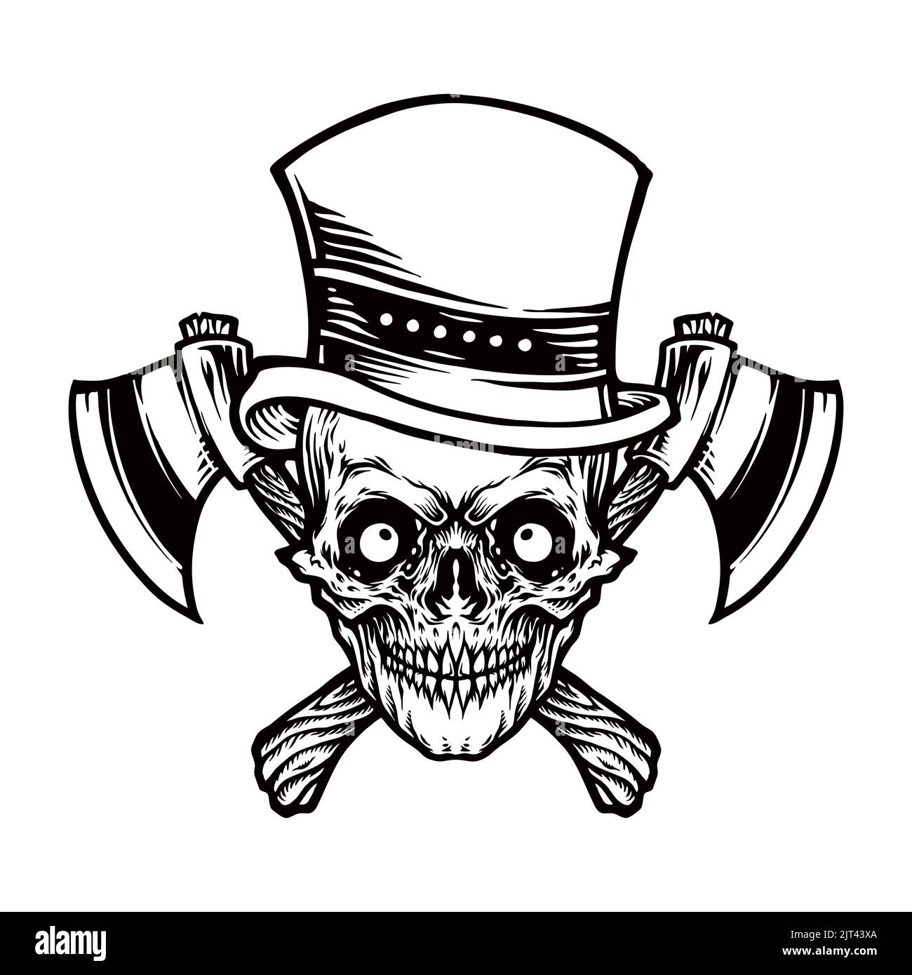 American Angry Skull Crossed Axe Logo Silhouette Vector illustrations ...