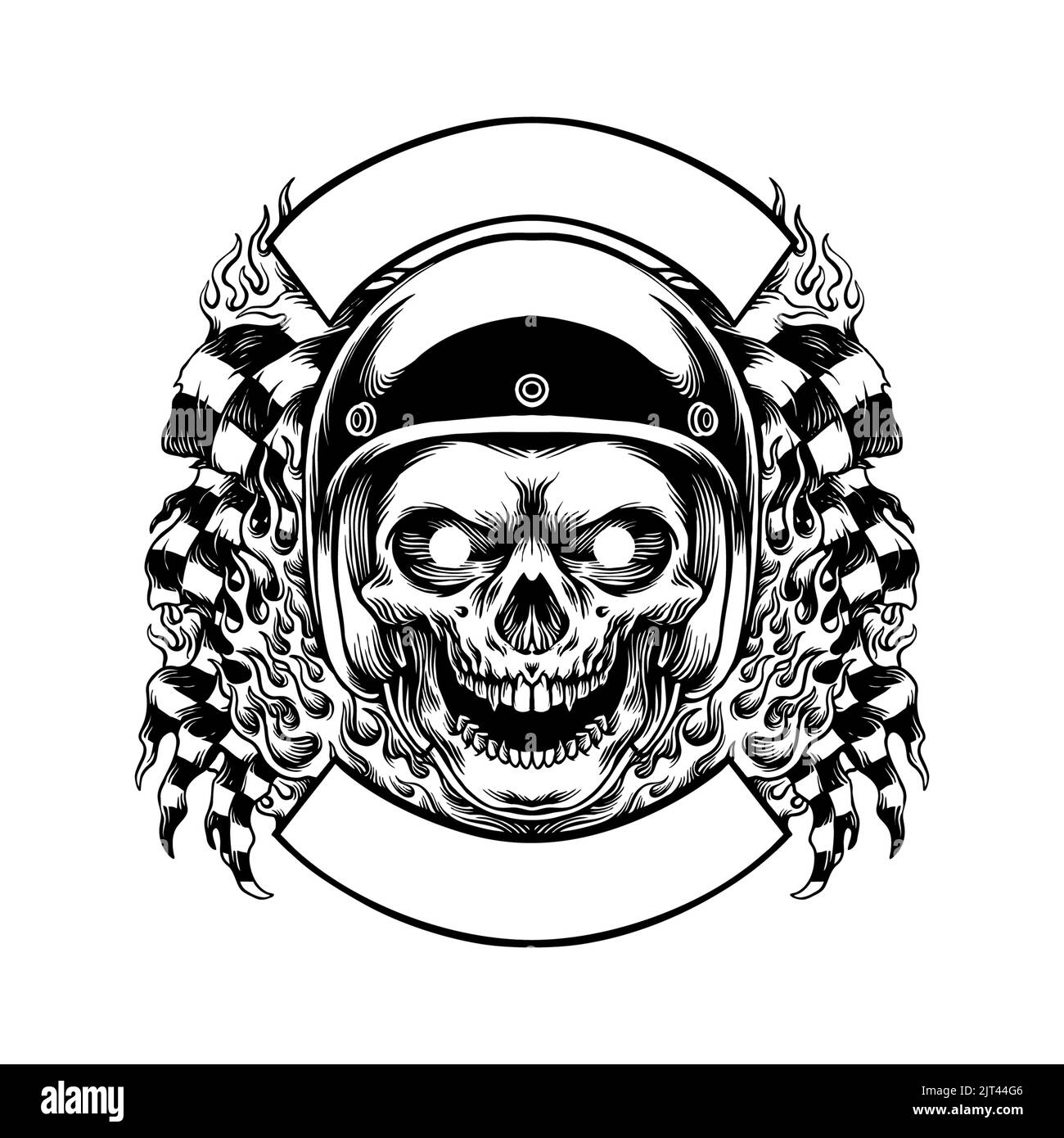 Angry Skull Bikers Sport Circle Badge Silhouette Vector illustrations ...