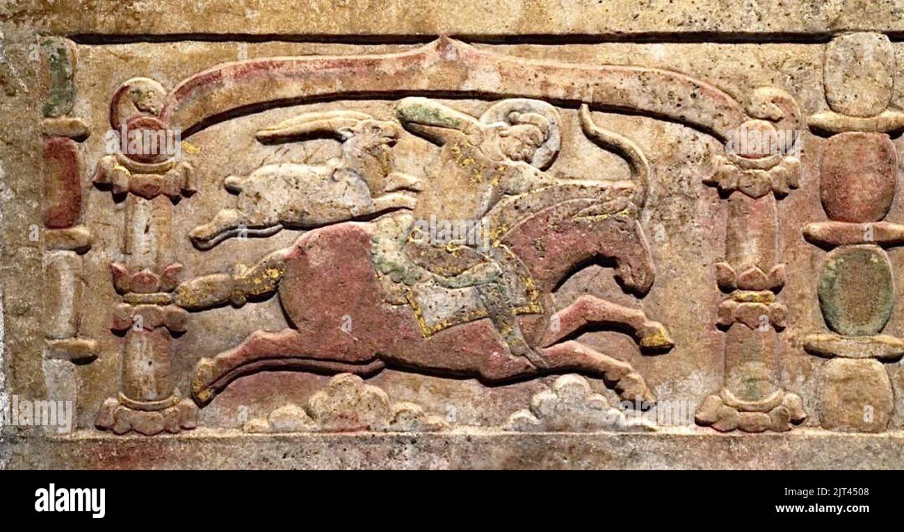Turkic archer hunting scene with a goat, Northern Zhou tomb, 592 CE (a ... Turkic archer hunting scene with a goat, Northern Zhou tomb, 592 CE (a ...