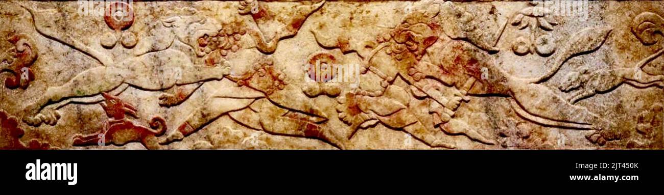 Turkic animal style, fighting scene with lions, Northern Zhou tomb, 592 ...