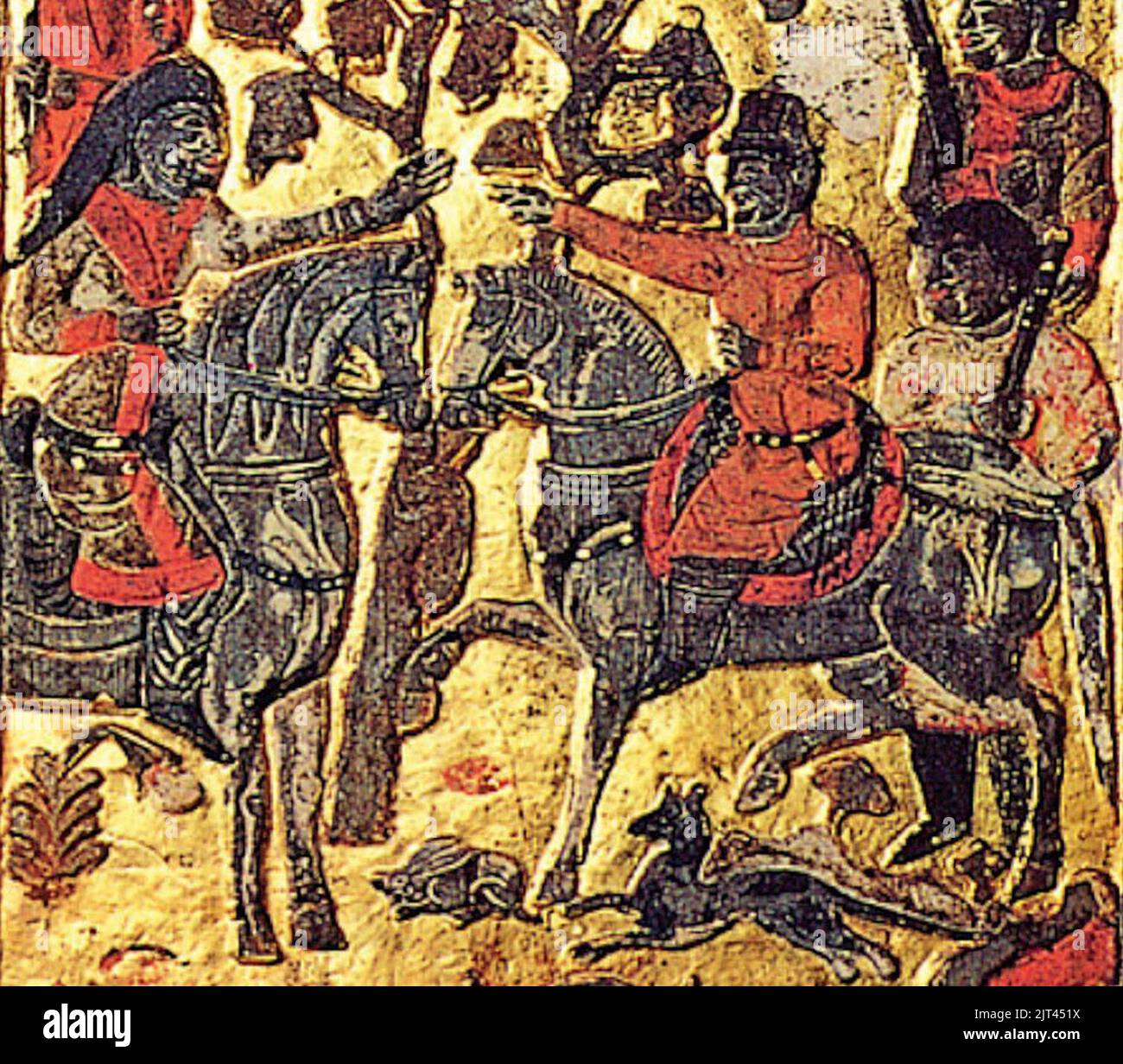 Turkic leader (left, long hair combed in the back) meeting the Sogdian ...