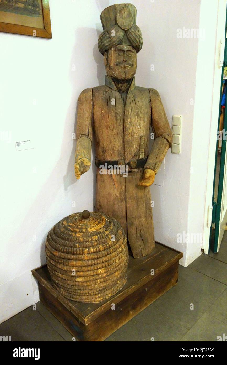 Turkish figure with beehive, Obermuehlbach, Floeha, early 1800s Stock ...
