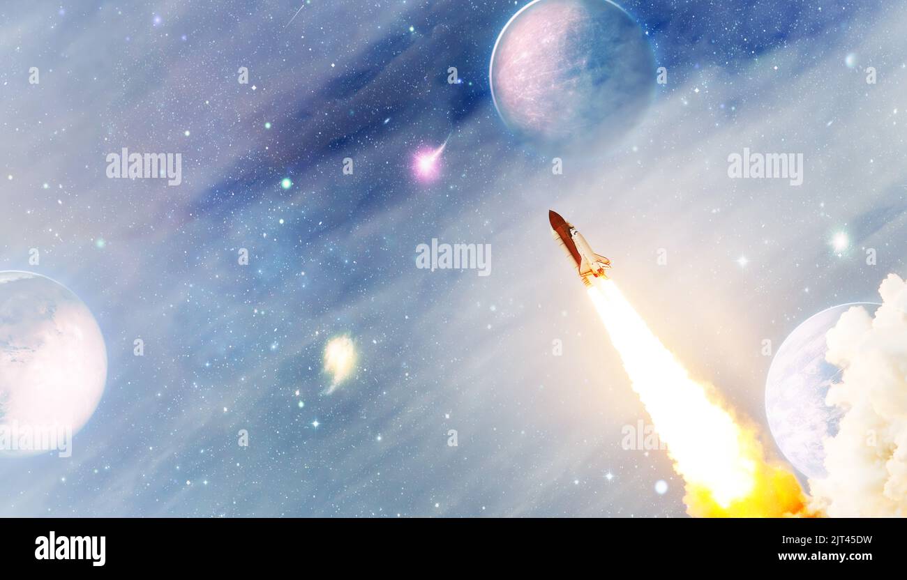 Spaceship takes off in the starry sky. Rocket space ship , Rocket ...