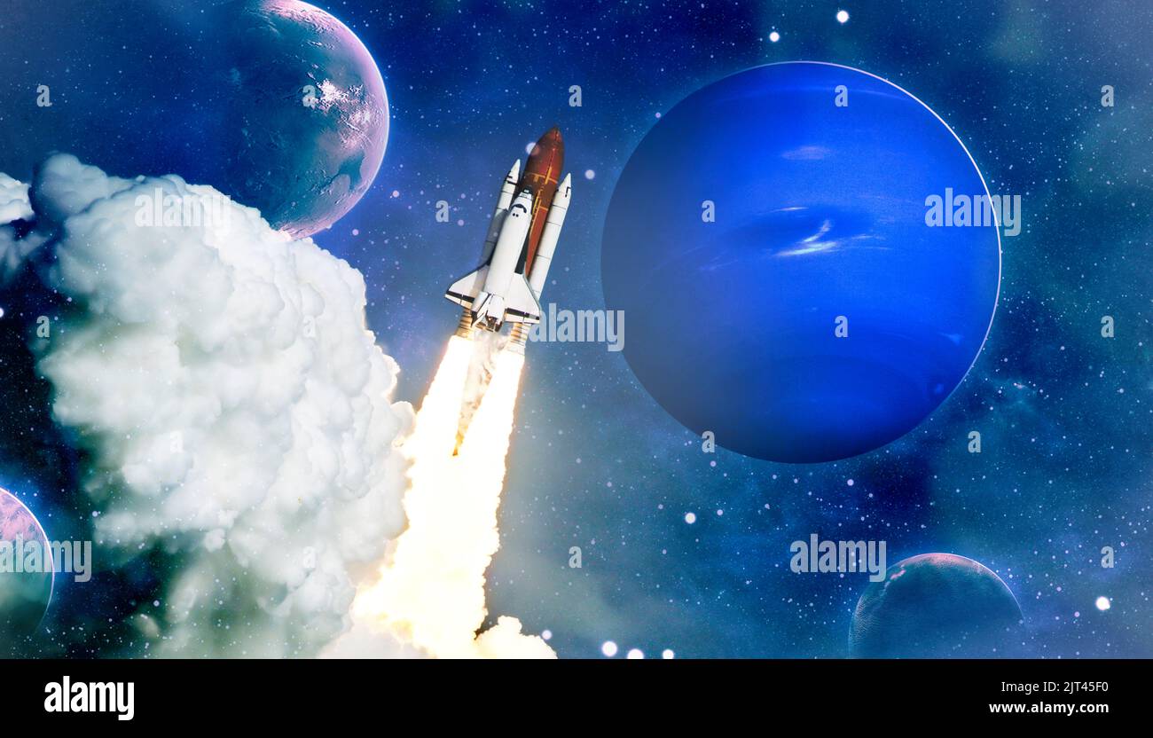 Launched rocket in flight, night starry sky background. Rocket starts ...