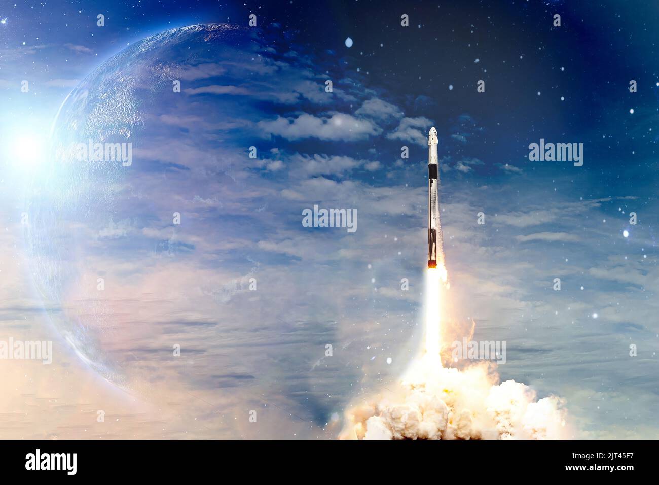 Spaceship takes off in the starry sky. Rocket space ship , Rocket ...