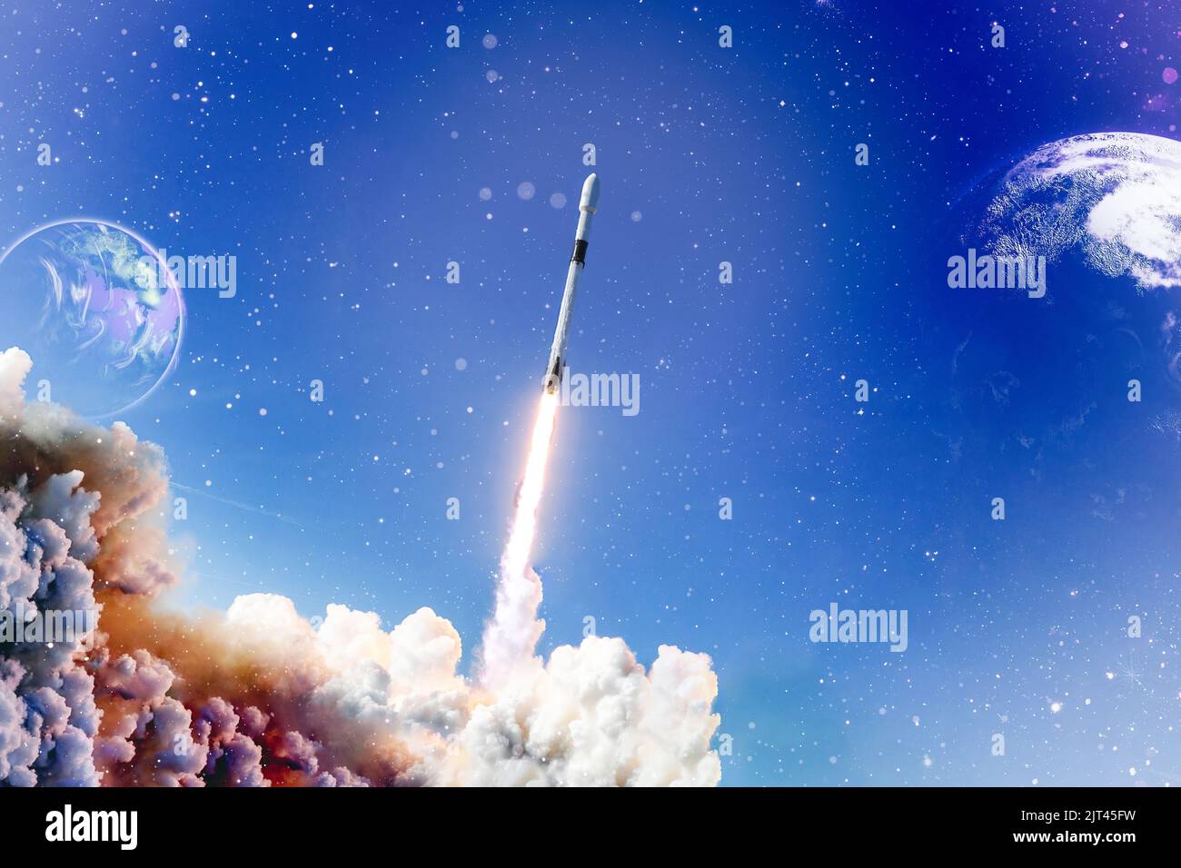 Spaceship takes off in the starry sky. Rocket space ship , Rocket ...