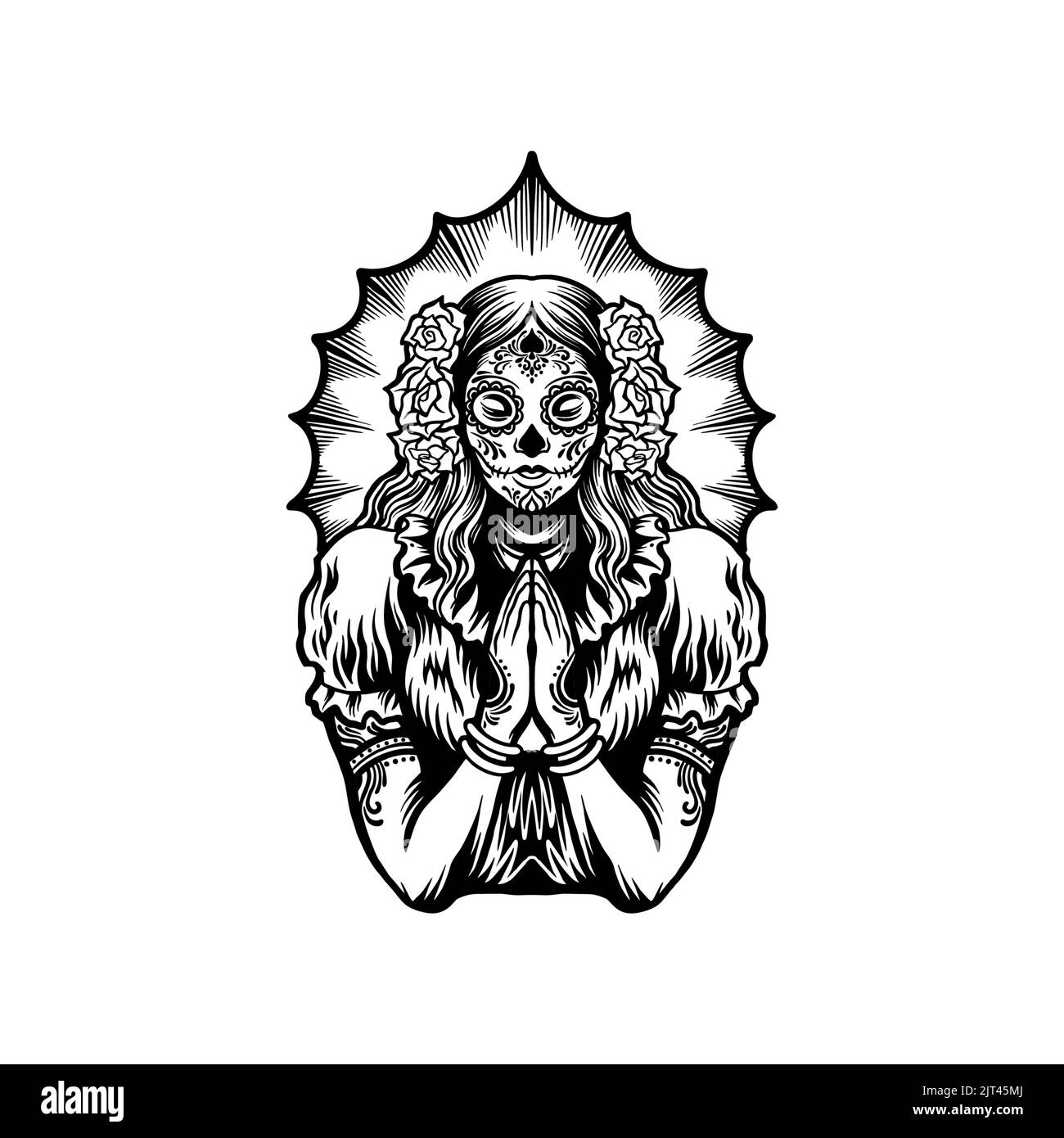 beautiful dia de los muertos girl silhouette Vector illustrations for your work Logo, mascot ...