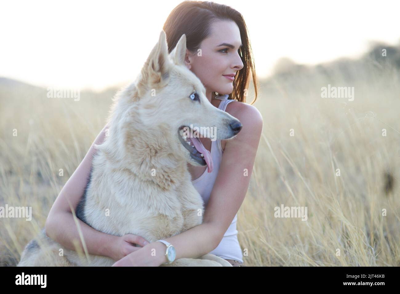Shes a proud owner. an attractive young woman bonding with her dog ...