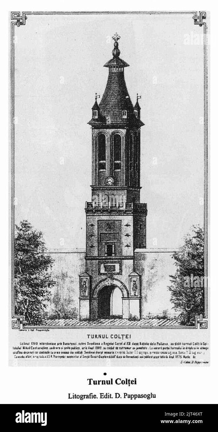 Turnul Coltei - litografie Dimitrie Papazoglu Stock Photo - Alamy