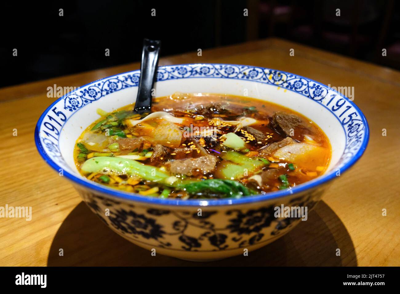 A bowl of spicy braised beef hand-pulled noodles — 1915 Lanzhou Beef ...