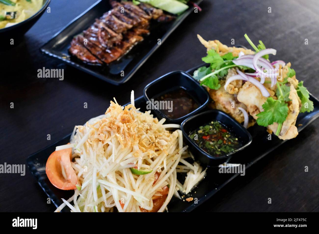 Green papaya salad (som tum) with soft-shell crab at Holy Basil, a Thai ...