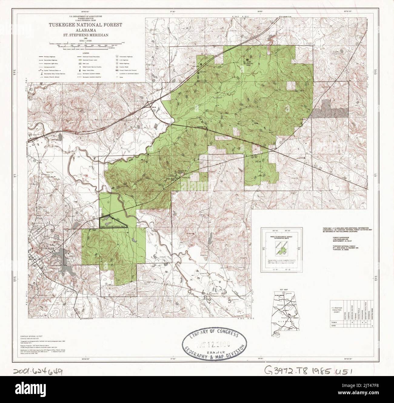 Tuskegee National Forest, Alabama, St. Stephens meridian, 1982 Stock ...