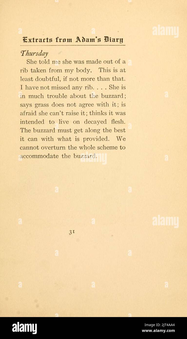 Twain - Extracts from Adam's Diary, p. 31 Stock Photo - Alamy