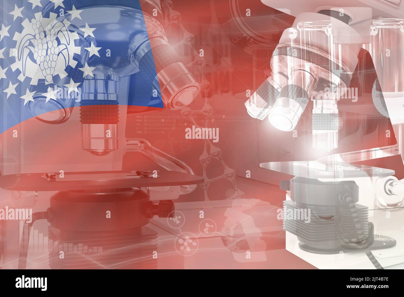 Myanmar science development conceptual background - microscope on flag ...