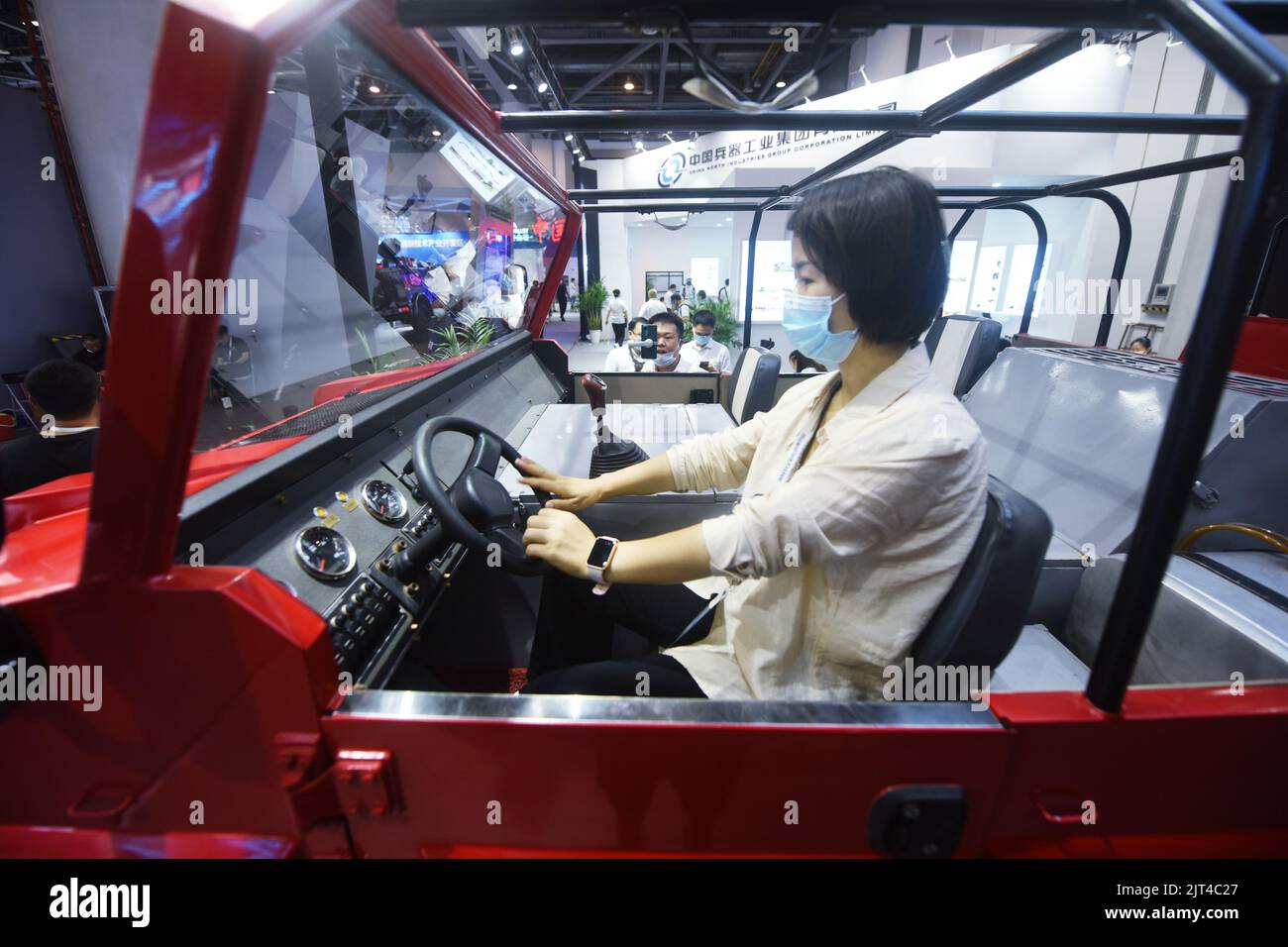 HANGZHOU, CHINA - AUGUST 28, 2022 - Visitors experience a python ...
