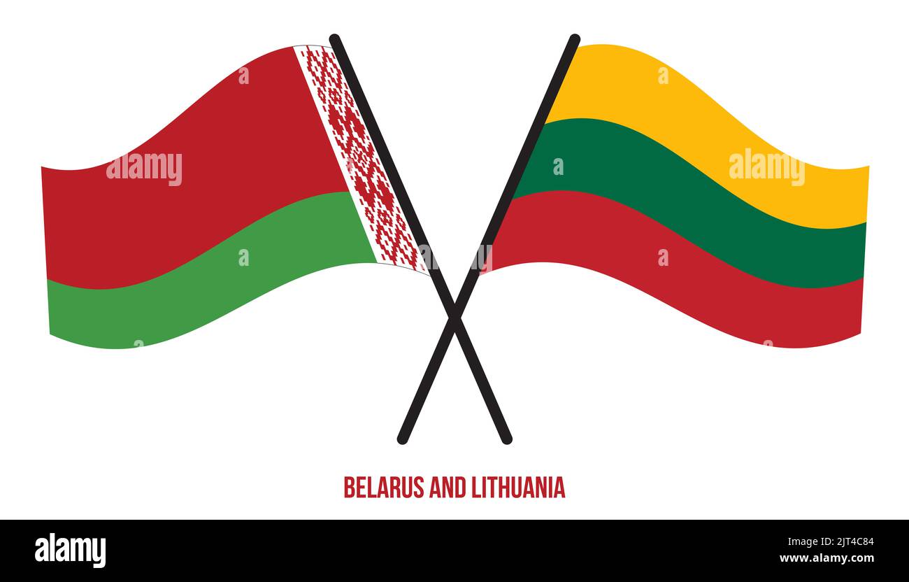 Belarus and Lithuania Flags Crossed And Waving Flat Style. Official ...