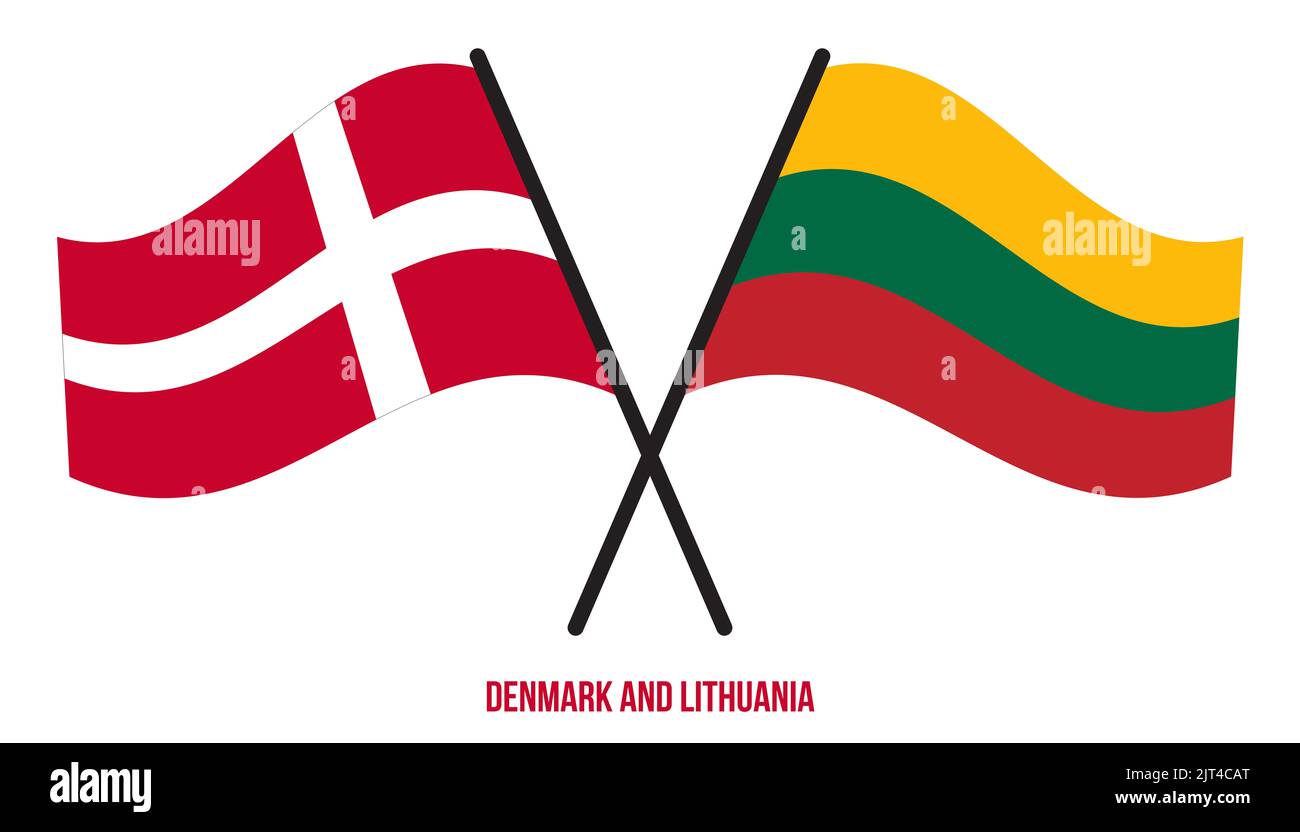 Denmark and Lithuania Flags Crossed And Waving Flat Style. Official ...