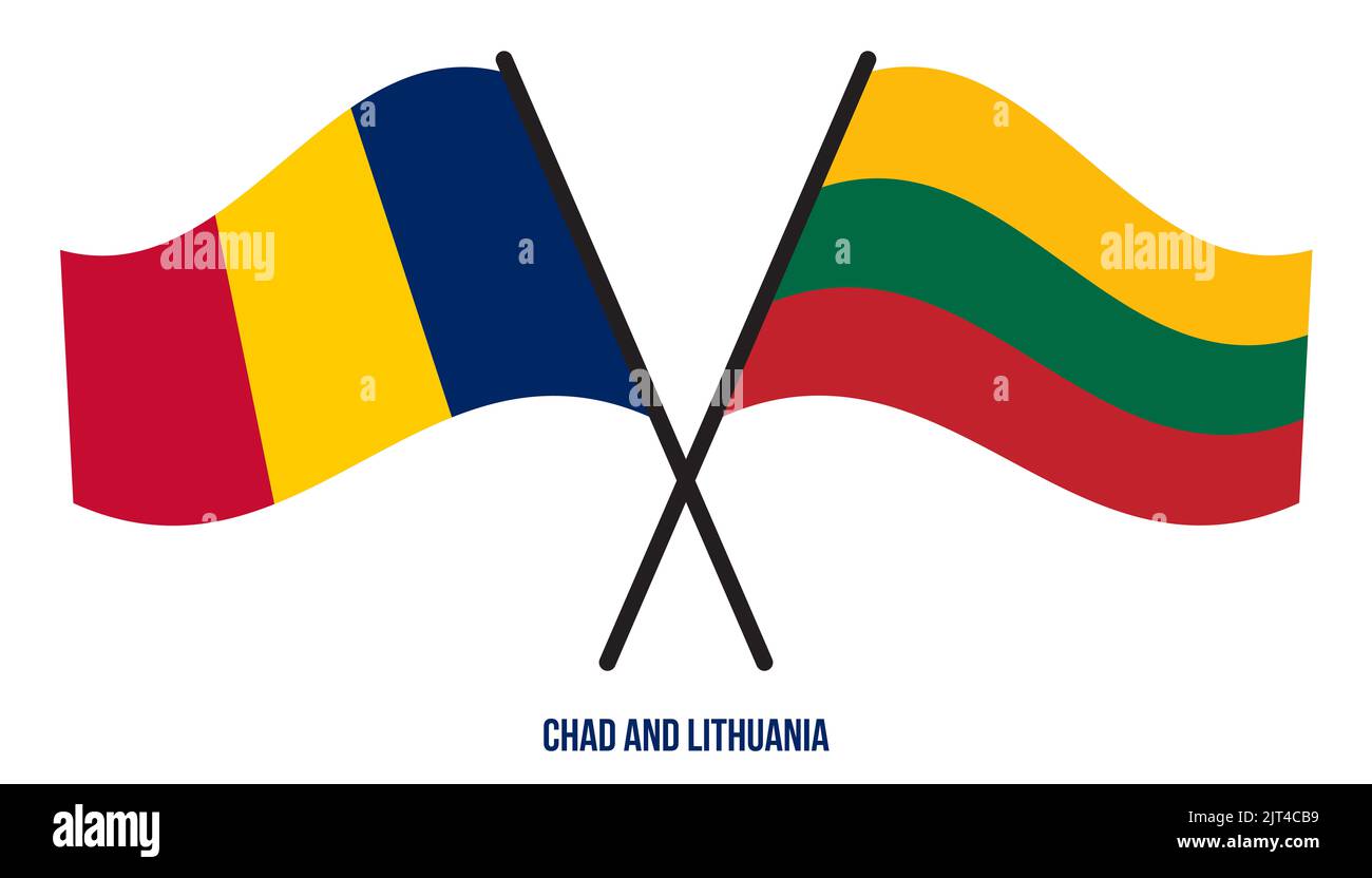 Chad and Lithuania Flags Crossed And Waving Flat Style. Official ...
