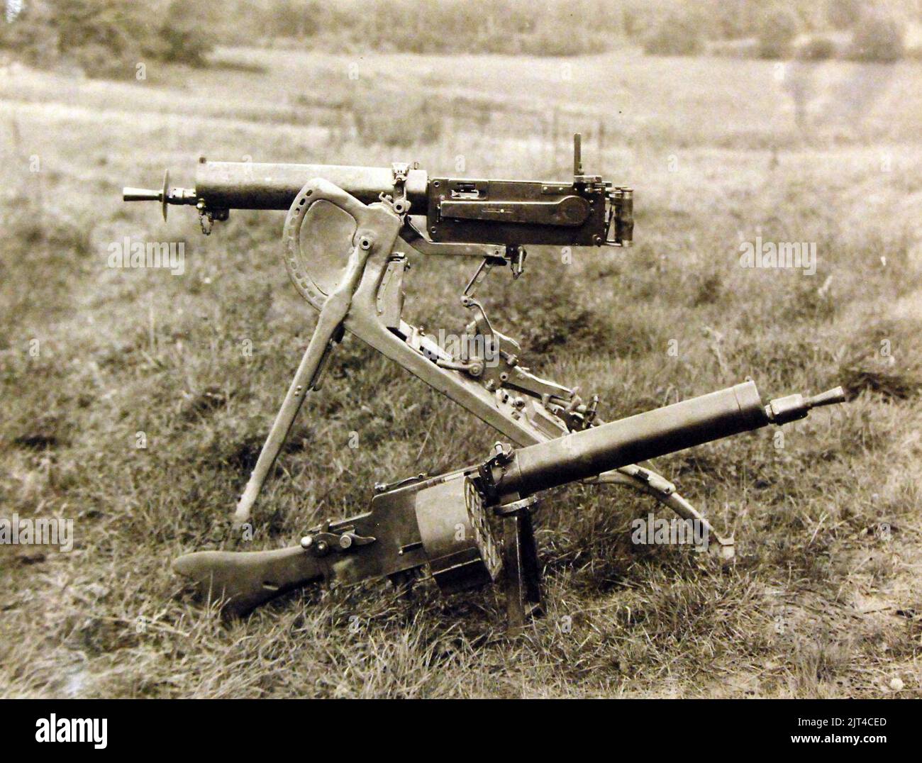 Two captured German Maxim machine guns, 77th Division salvage dump ...
