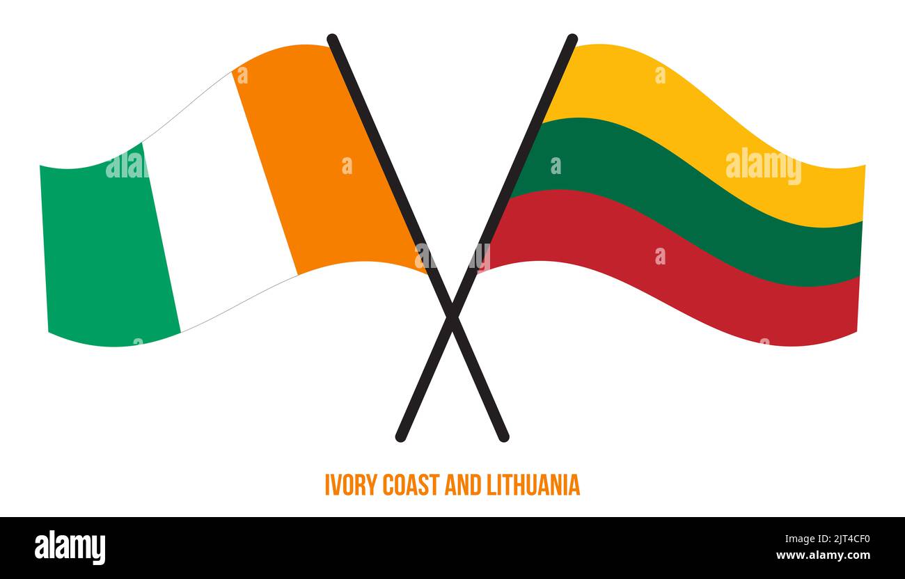 Ivory Coast and Lithuania Flags Crossed And Waving Flat Style. Official ...