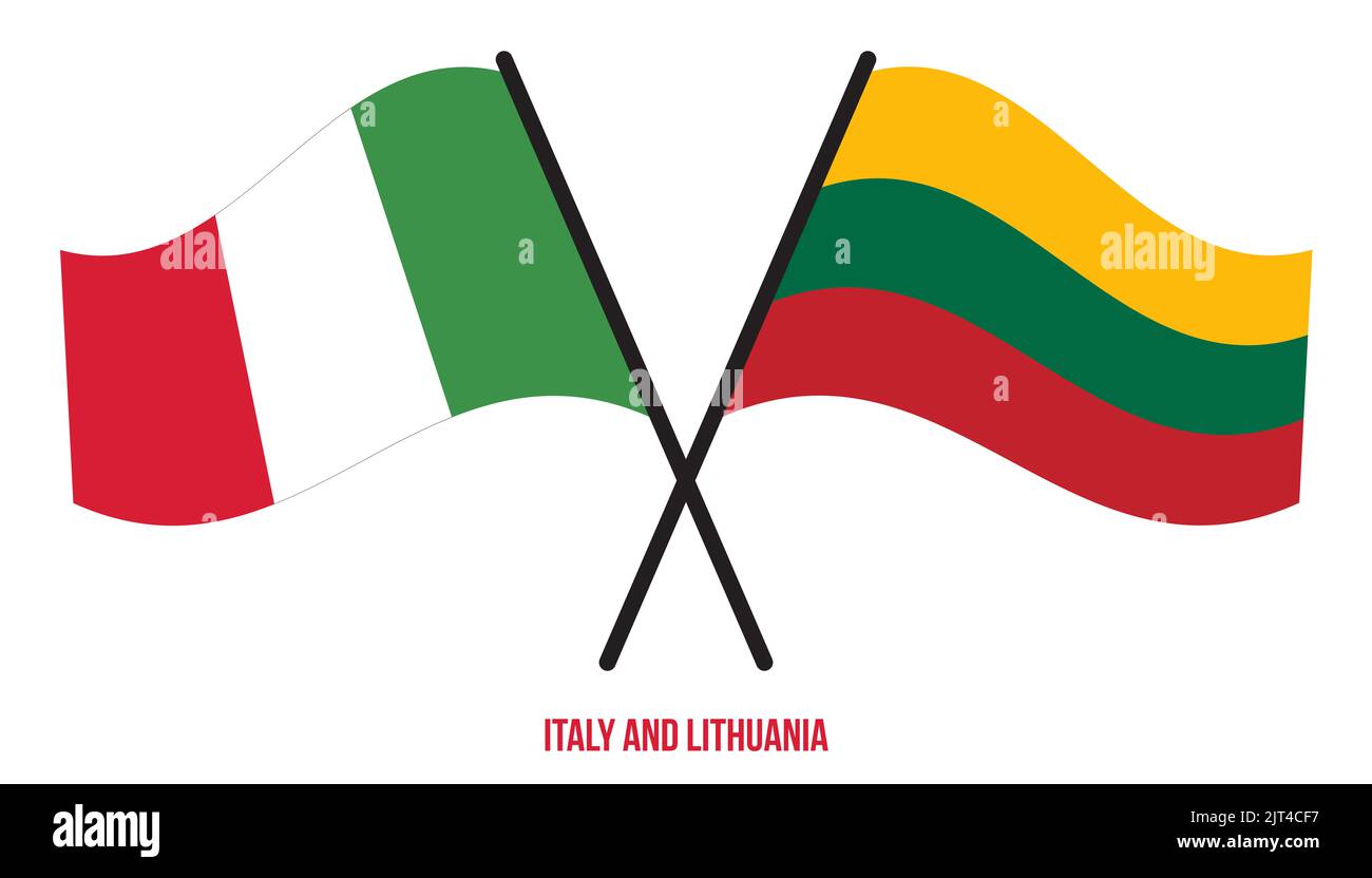 Italy and Lithuania Flags Crossed And Waving Flat Style. Official ...