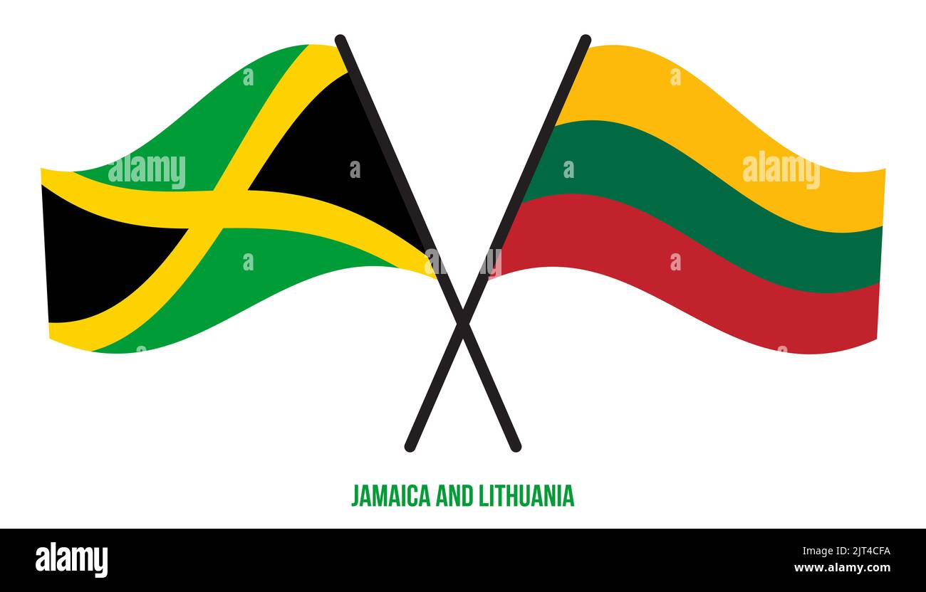 Jamaica and Lithuania Flags Crossed And Waving Flat Style. Official ...