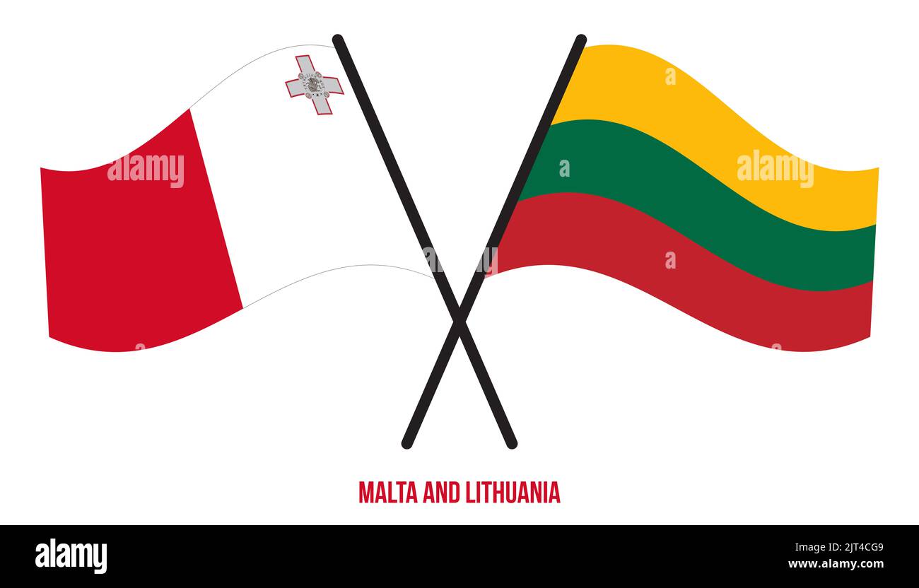 Malta and Lithuania Flags Crossed And Waving Flat Style. Official ...